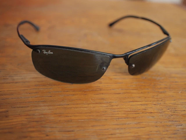 RAY BAN RB3183 Top Bar mens semi rimless wrap sunglasses black metal ...