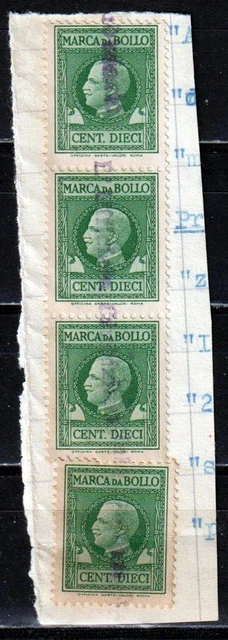 1933 FISCALI marca da bollo Vittorio Emanuele III Cent. 4x10 usati su ...