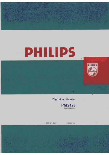 SERVICE-OPERATION MANUEL D'INSTRUCTIONS pour Philips Pm 2423 EUR 15,31 ...