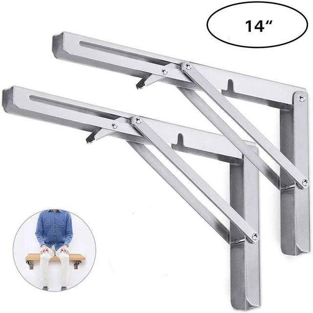2PCS 14INCH STEEL Wall Mounted Folding Triangle Angle Shelf Support ...