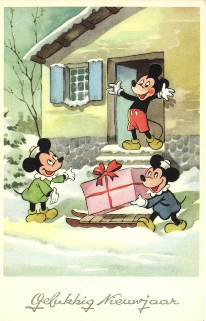 DISNEY PC, MICKEY MOUSE, CARRYING A PRESENT, Vintage Postcard (b28631 ...