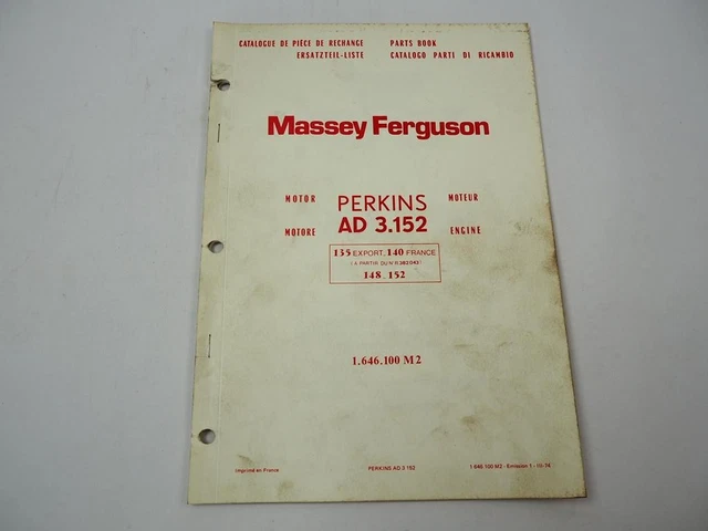 PERKINS AD3.152 ENGINE for Massey Ferguson MF 135 140 148 152 Parts List £24.15 - PicClick UK
