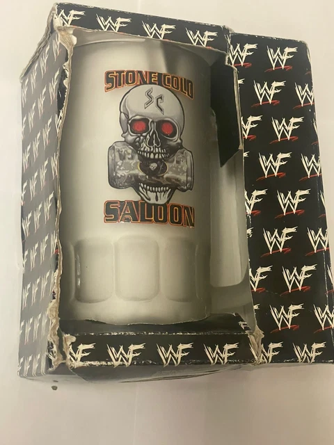 VINTAGE STONE COLD WWF WWE Wrestling Frosted Glass Stein Tankard 2000 ...