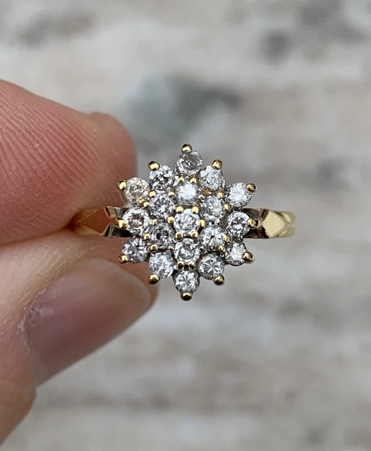 18CT GOLD 0.50 Carat Diamond Large Cluster Ring, 18k 750 $10.47 ...