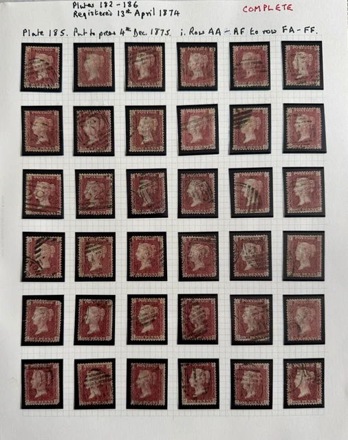 GB QV 1875 Sg43 Penny Red Plate 185 Re-Constructed Sheet-Complete High ...