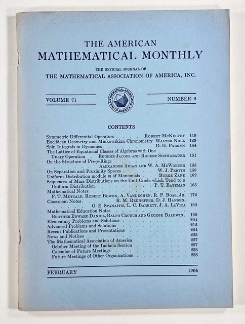 1964 FEB AMERICAN MATHEMATICAL MONTHLY Topology & Geometry REAL ...
