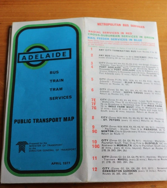 ADELAIDE TRAIN, TRAM and bus public transport map dated April 1977 $10. ...