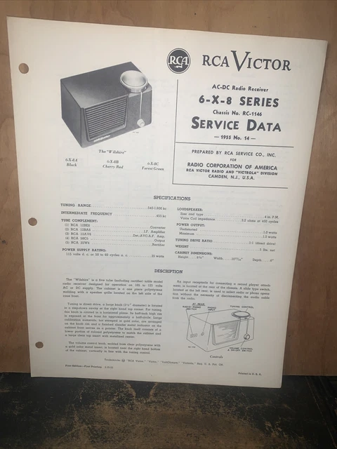 RCA VICTOR RADIO Model 6-X-8 Series Service Data-schematics, Parts List ...