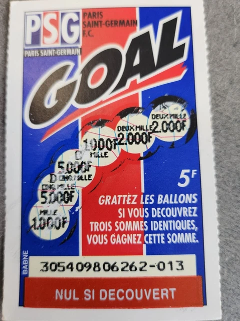 1 TICKET GOAL ancien équipe PSG ref 30540 (51A) EUR 1,50 - PicClick FR