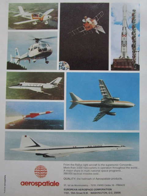 6/1975 PUB AEROSPATIALE Concorde Airbus Missiles Satellites Corvette ...