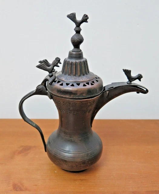 ANTIQUE BRASS TURKISH Dallah Arabic Middle Eastern Decorative Coffee ...
