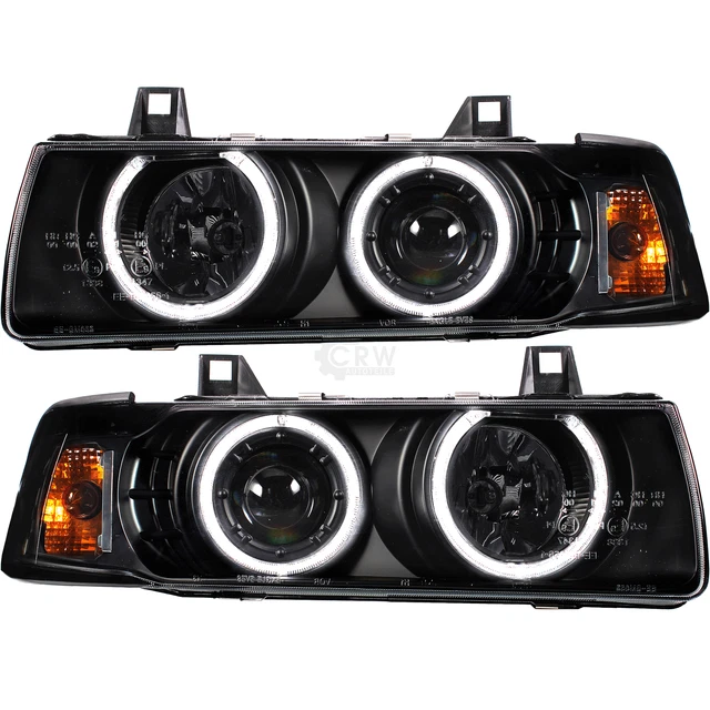 SCHEINWERFER SET FÜR BMW E36 Limo Touring CCFL Angel Eyes H1 H3 klar schwarz EUR 280,81 ...