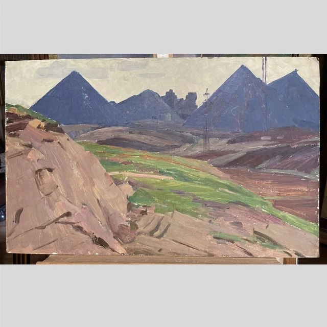 OLD BIG OIL Hand PAINTING/The Mine Slag heaps in April/ USSR Realism ...