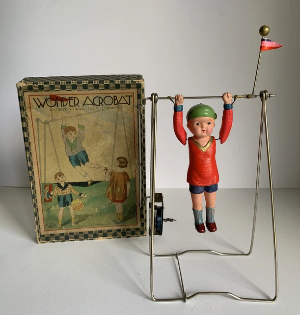 VINTAGE PRE-WAR JAPAN KIKAITAISO Wind-up Celluloid Acrobat Boy Gymnist ...