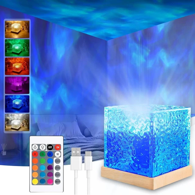 CUBE NORTHERN LIGHTS Water Wave Night Light w/Remote LED Atmosphere ...