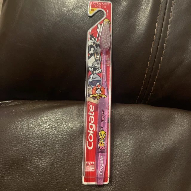 VINTAGE LOONEY TOONS Child Toothbrush Extra Soft Purple Colgate Tweety ...
