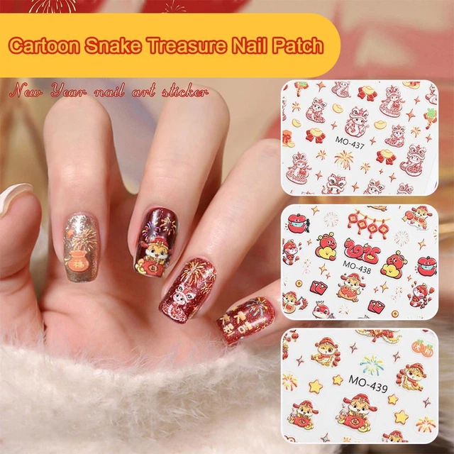 2025 NEW YEAR Snake Nail Sticker with Lion Dance & Lucky Spring Design ...