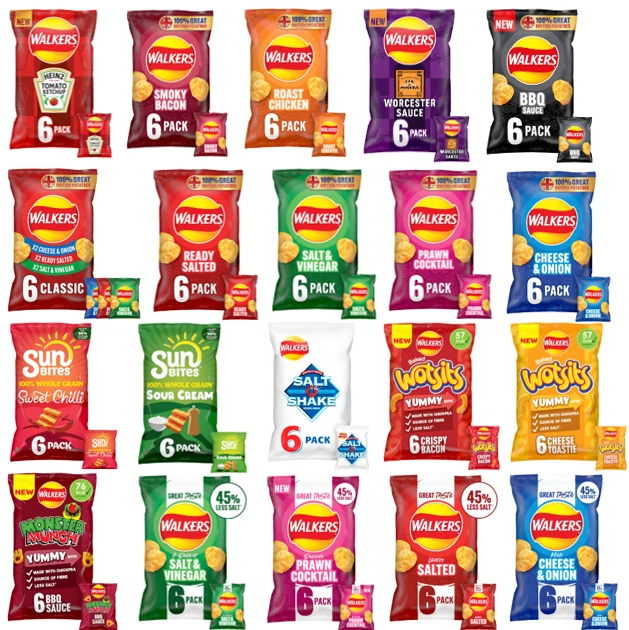 WALKERS CRISPS SELECTION Salt Vinegar Quavers Cheese Prawn Cocktail 6 ...