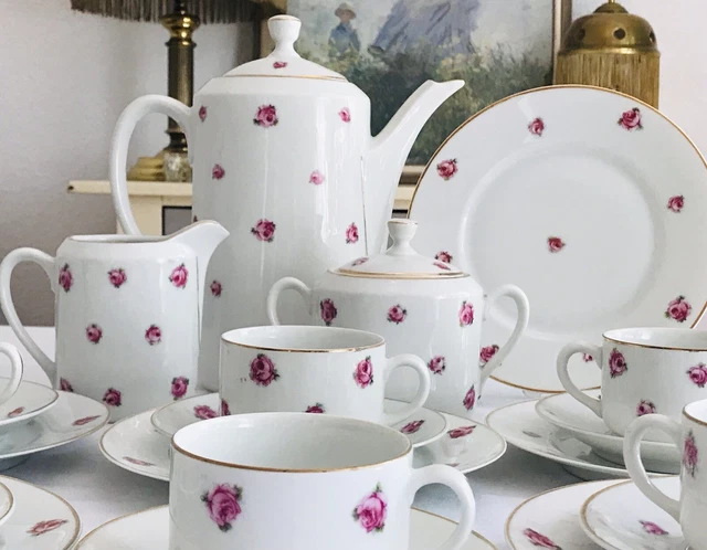 ANTIK ART DÉCO Porzellan Kaffeeservice Rosen Rosenmuster Goldrand C. Tielsch EUR 299,00 ...