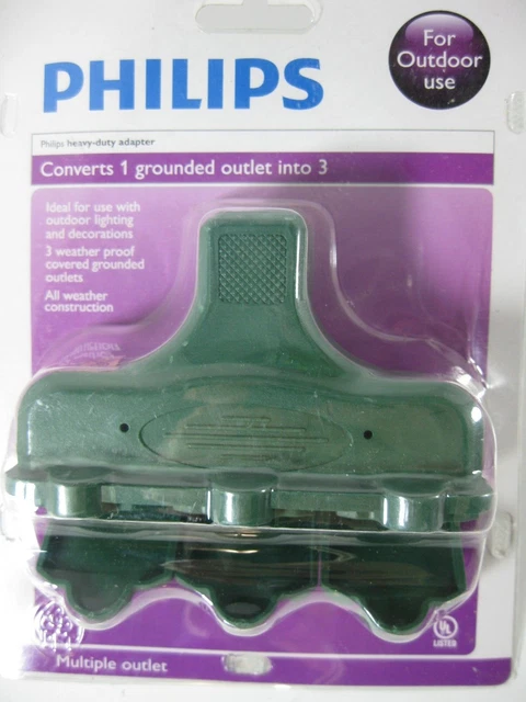 PHILIPS WEATHERPROOF 3-OUTLET Extender, Grounded Adapter, Heavy Duty ...