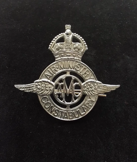 LARGE ORIGINAL WW2 era Air Ministry Constabulary Chromed Cap Badge ...