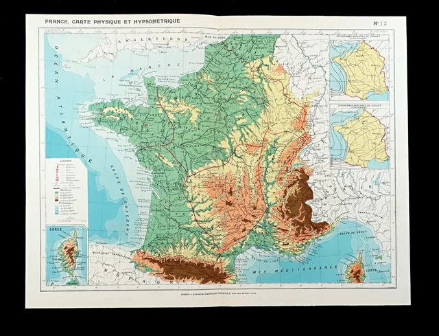 FRANCE MAP PHYSICAL Geography Isotherms Alps Alpine Range FRENCH ...