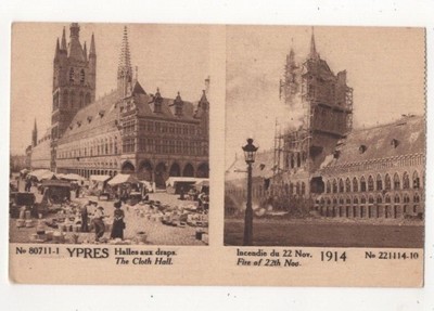 YPRES BELGIUM WW1 Halles Aux Draps Incendie 22 Nov 1914 Multiview ...