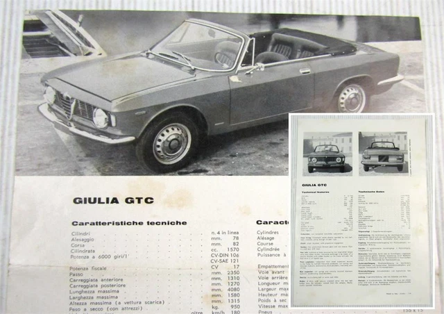 SCHEDA TECNICA ALFA Romeo Giulia GTC caratteristiche tecniche 07/1965 ...