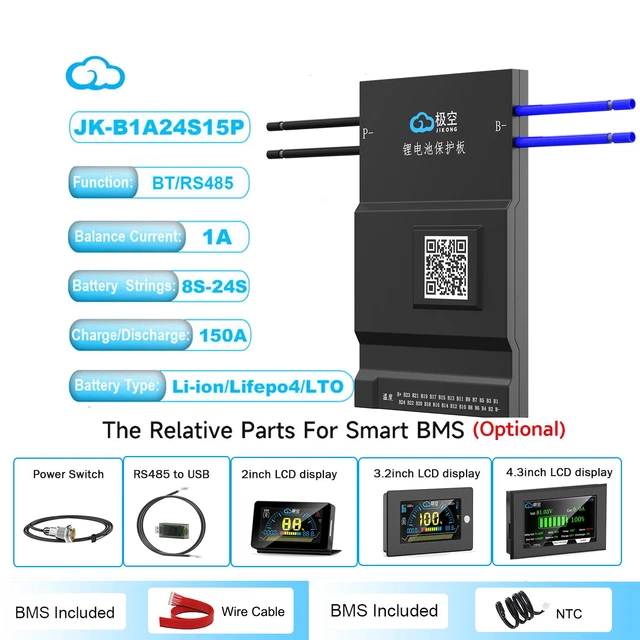 JK SMART BMS 8S-24S 24V-72V 150A Li-ion LiFePo4 BMS w/1A Active Balance ...