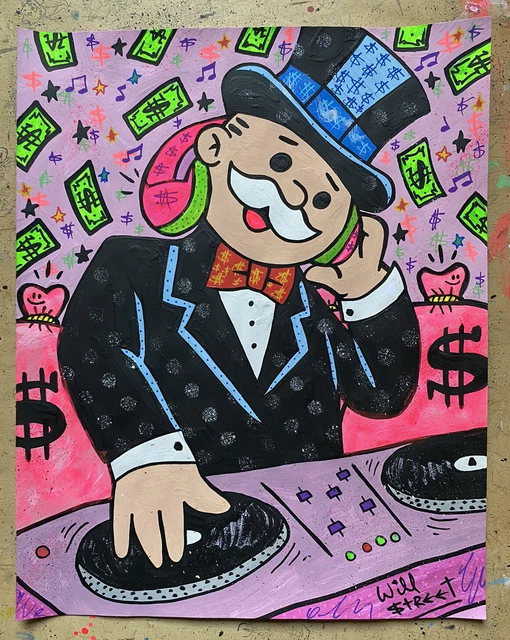 WILL STREET ORIGINAL painting 11x14/ monopoly art banksy plans pop ...