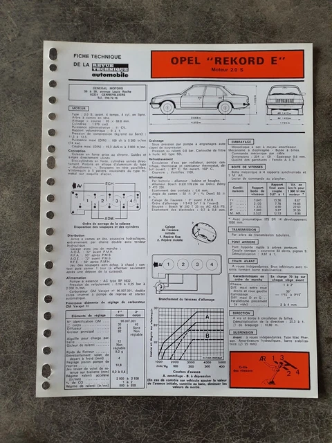 REKORD C 1.7 Fiche Technique Opel EUR 2,00 - PicClick FR