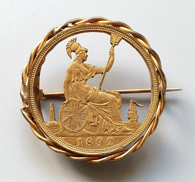 1892 QUEEN VICTORIA Bun Head Cut Out Coin Penny Brooch £16.00 - PicClick UK