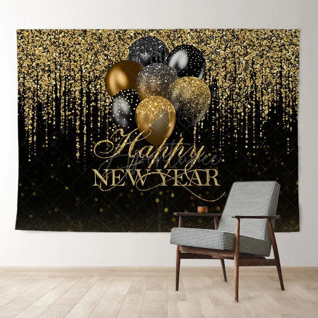 SEQUIN LIKE BLACK Gold Balloon New Year Backdrop $37.90 - PicClick AU
