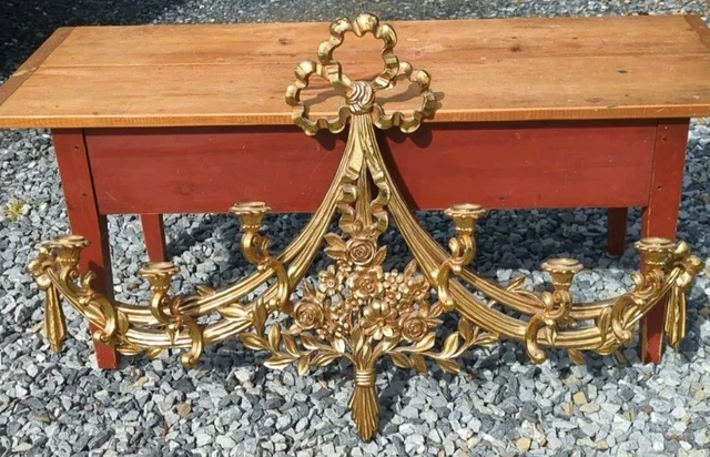 VINTAGE SYROCO 4093 Hollywood Regency Gold 6 Arm Wall Sconce Candelabra ...