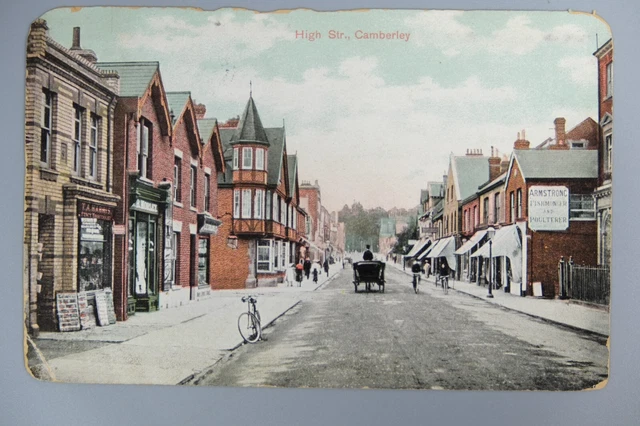 POSTCARD, CAMBERLEY HIGH Street, 1908, Shops, Bicycles £3.00 - PicClick UK