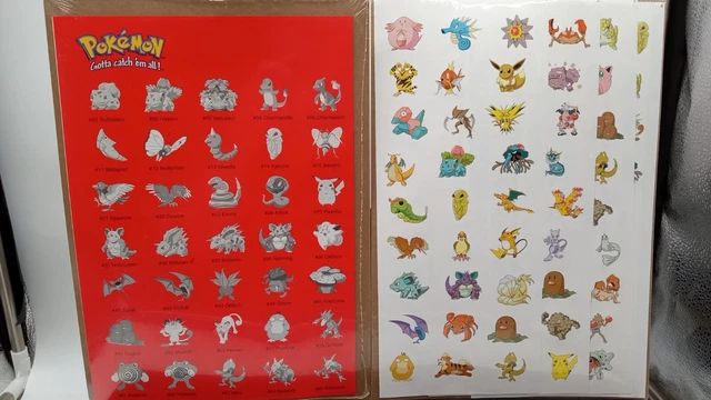 NOS VINTAGE ORIGINAL POKEMON POKEDEX POSTER + STICKERS Sheets 1999 Mint ...