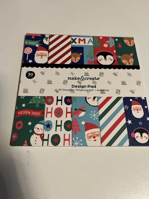 CHRISTMAS DESIGN PAD Make & Create 6in x 6in 100gsm 10 Designs 30 ...