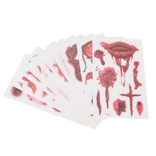 10PCS HALLOWEEN SCAR Tattoos Waterproof Horror Fake Bloody Wound Face ...