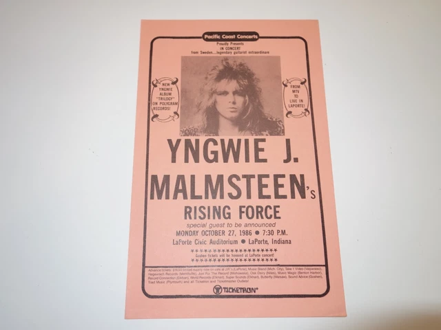 RARE! VINTAGE 1986 YNGWIE MALMSTEEN Rising Force - Mini Concert Flyer £ ...