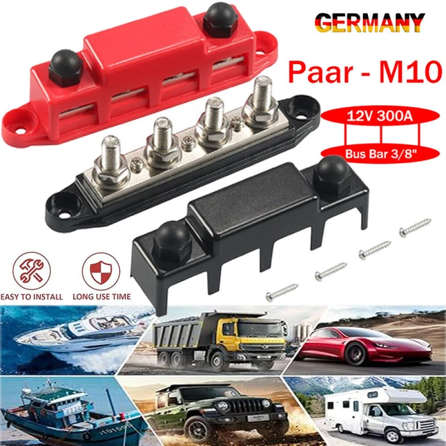 12V-48V DC SAMMELSCHIENEN Verteilerblock BusBar Box M8 / M10 Klemmenbolzen 2Tlg EUR 24,99 ...