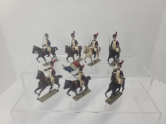 7 EARLY MIGNOT Napoleonic French Cavalry Painted Lead Soldiers Mounted ...
