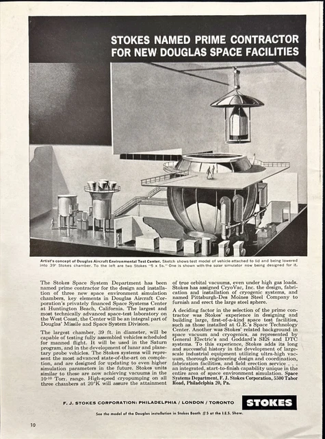 STOKES SPACE SYSTEM Douglas Aircraft Environment Test Center Vtg Print ...