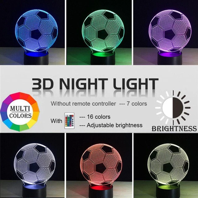 3D LED ILLUSION Night Light Football Soccer 7/16 Colours Touch Remote ...
