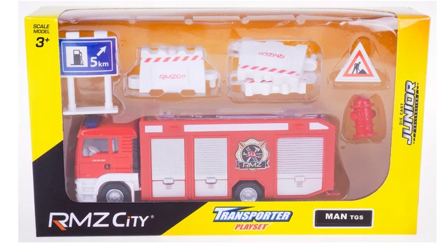 LORRY/TRUCK MAN TGS Fire Brigade + Road Signs Model Diecast Toy RMZ ...