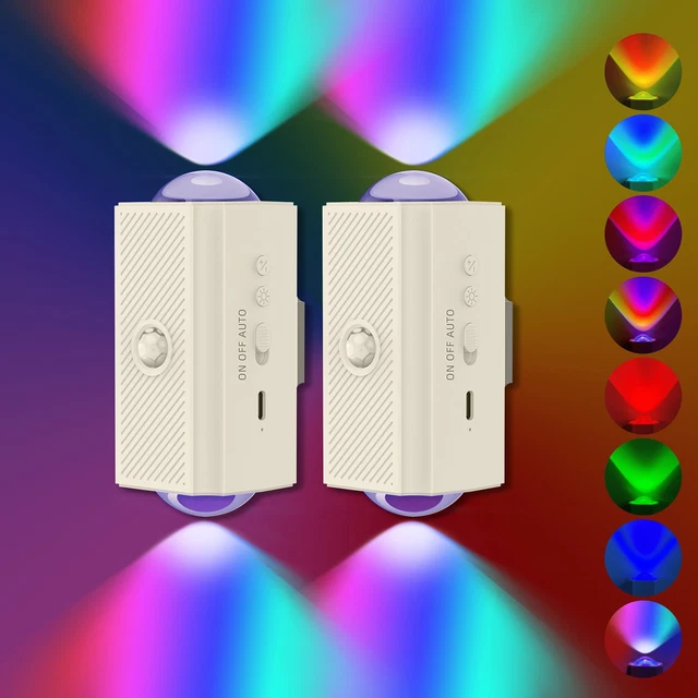 RECHARGEABLE RGB LED Night Lights Motion Sensor Wall Lamp Magnetic Wall ...