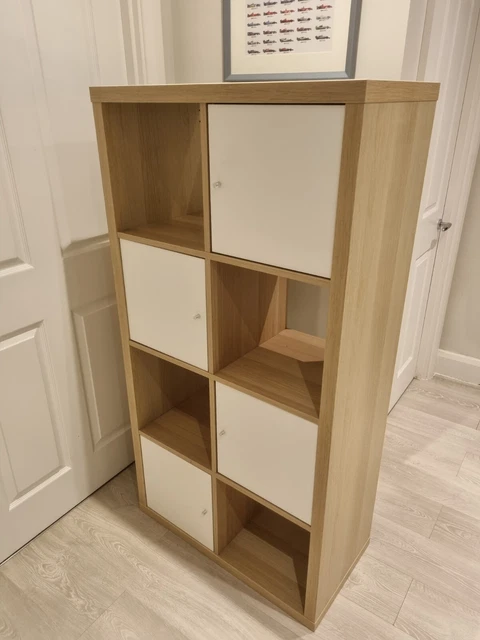 IKEA KALLAX SHELVING Unit White Stained Oak Inc White Door Inserts Vgc ... IKEA KALLAX SHELVING Unit White Stained Oak Inc White Door Inserts Vgc ...