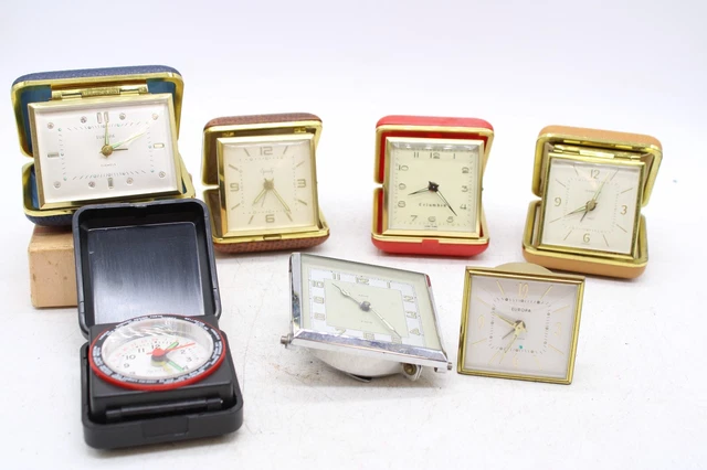 F X7 VINTAGE Travel Clocks Inc. Airlog, Tempora, Equity, Columbia etc £ ...
