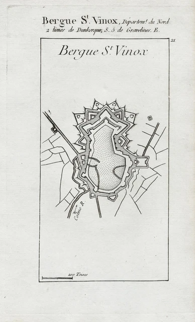 BERGUES HAUTS-DE-FRANCE GRAVURE estampe carte map Karte engraving 1770 ...