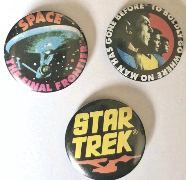 THREE STAR TREK Badges/Pins/Original 60s Series Images/Cpt Kirk/Spook ...