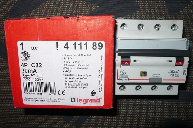 LEGRAND 411189 DISJONCTEUR DIFFERENTIEL 4POLES 32A 30mA TYPE AC TETRA; 32AMPERES EUR 99,00 ...